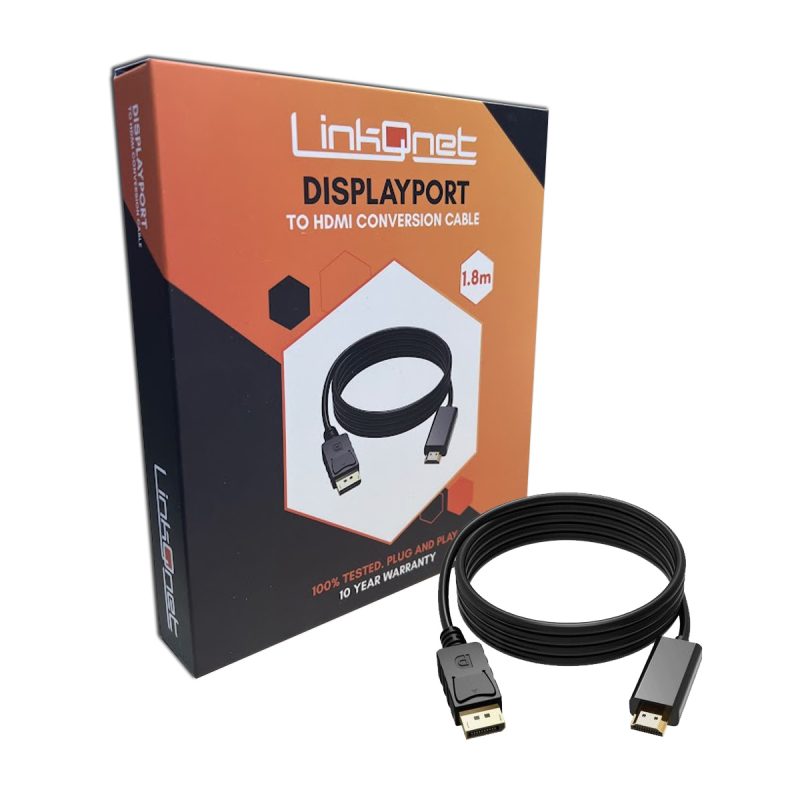 LinkQnet 1.8m 4K DisplayPort 1.2 Male to HDMI Male Cable - Online Technology