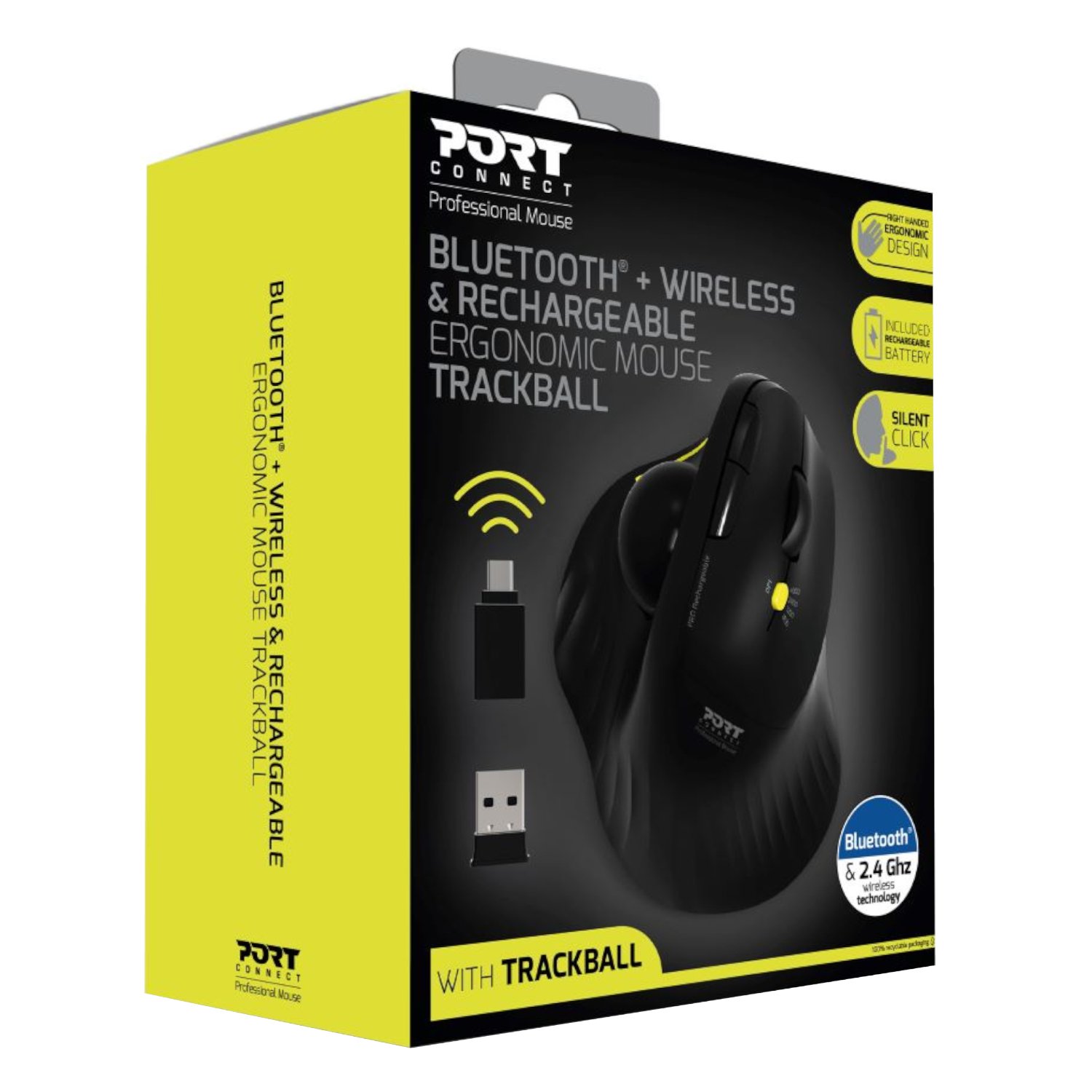 Port Connect Bluetooth + Wireless Rechargeable Ergonomic Trackball ...